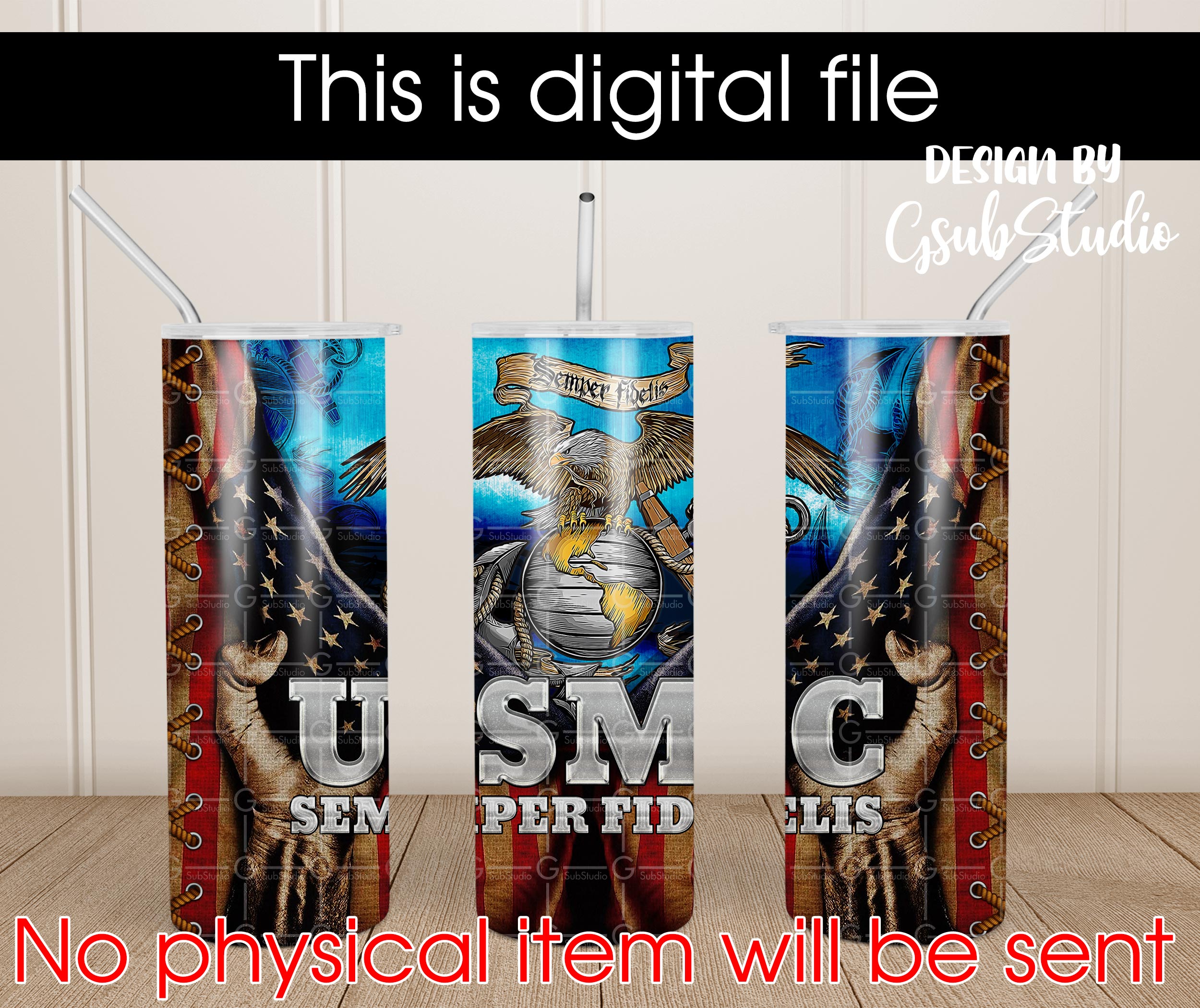 Marine Corps USA Flag Skinny Tumbler 20oz Wrap Sublimation