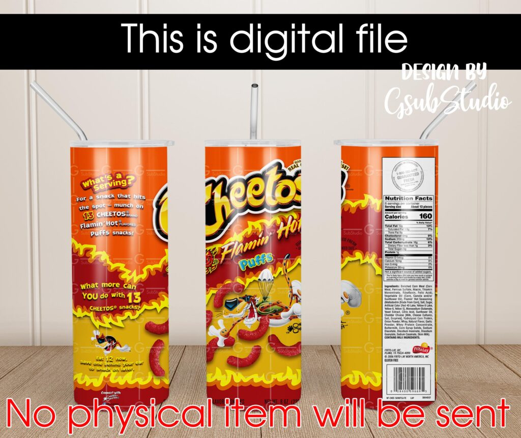 Cheetos falmin' hot puffs Tumbler Wrap PNG sublimation design