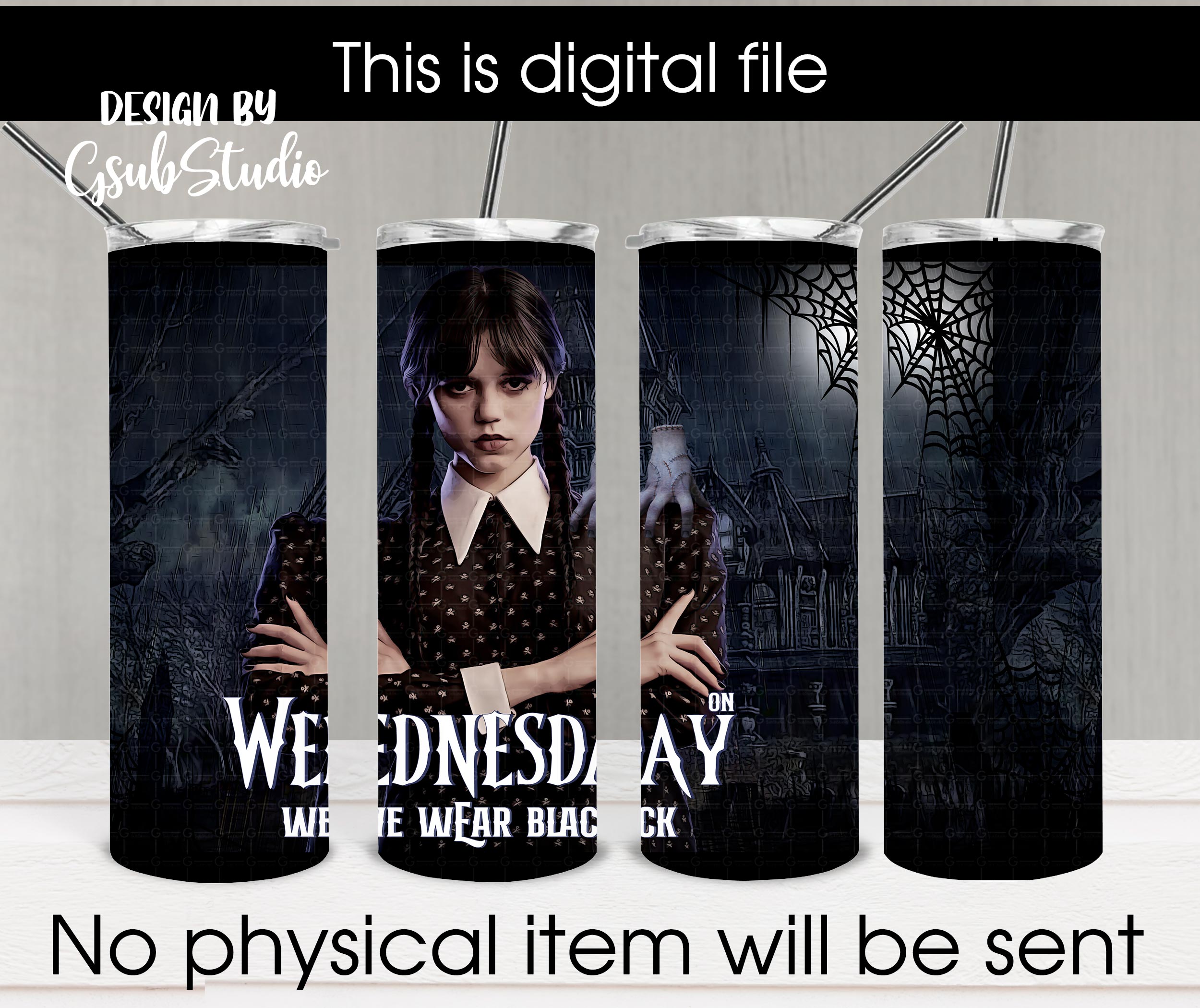 Wednesday 20oz tumbler wrap, Addams Family Design