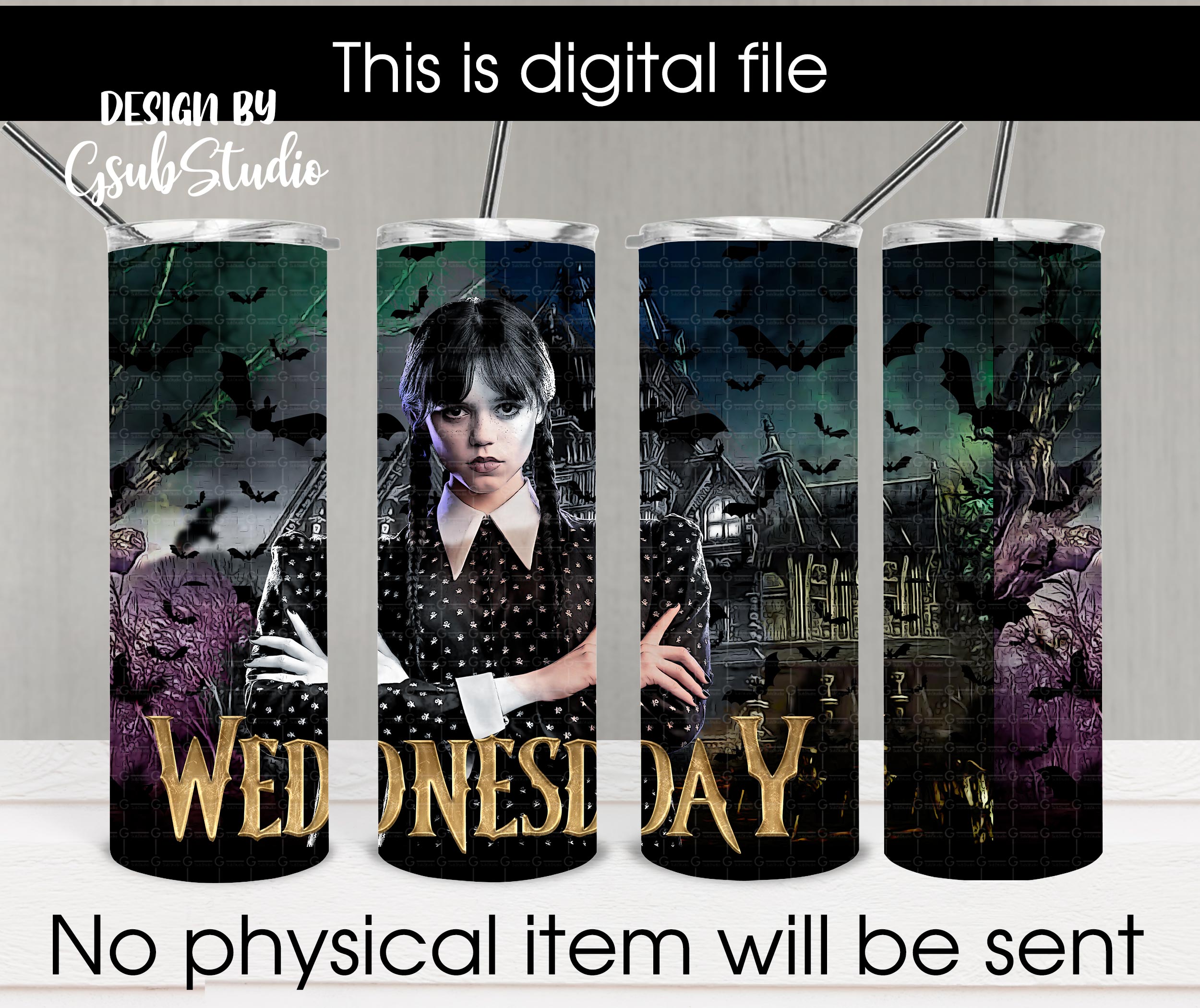 Wednesday 20oz tumbler wrap, Addams Family Design