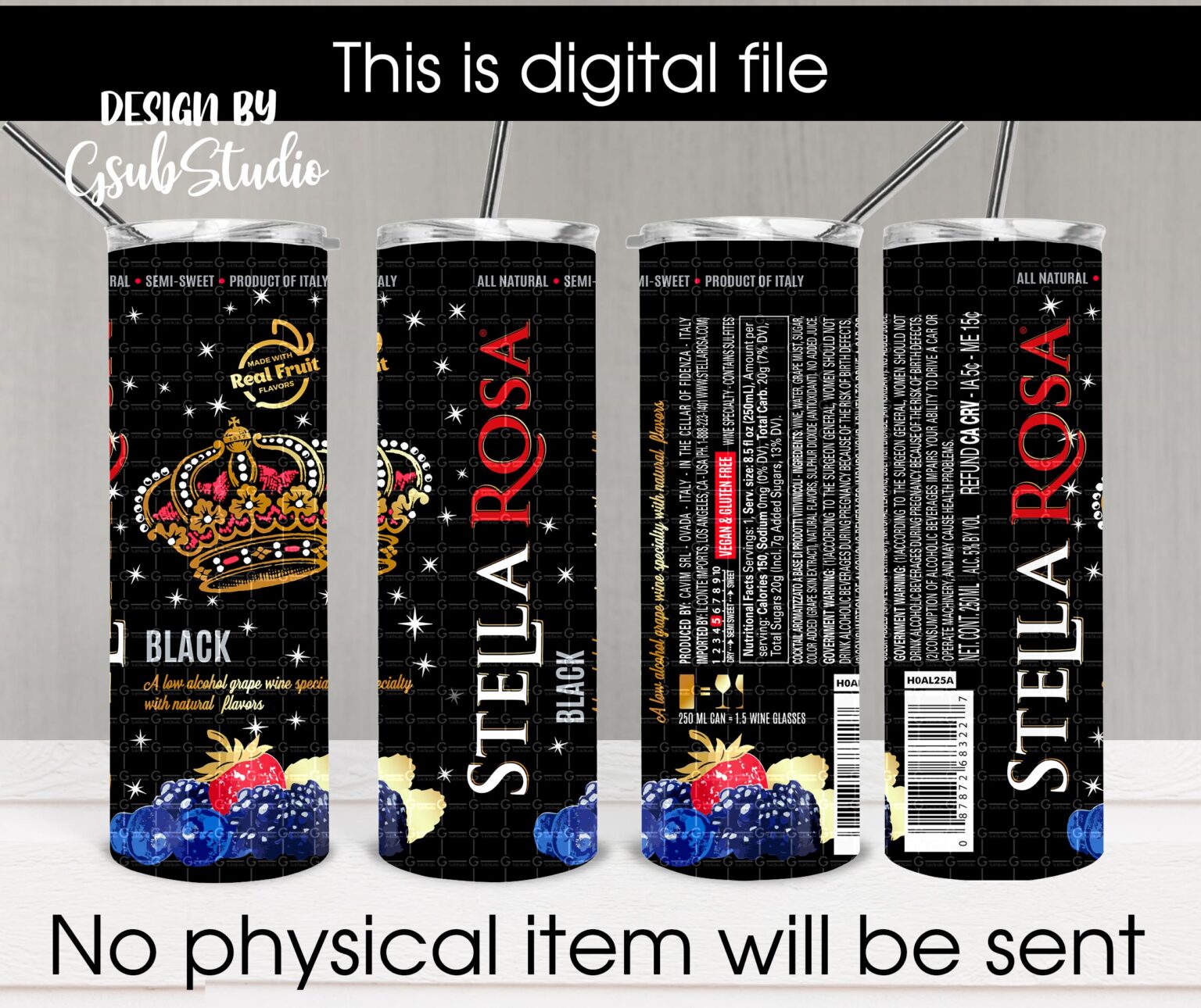 Stella Rosa Black 20oz skinny tumbler wrap png design