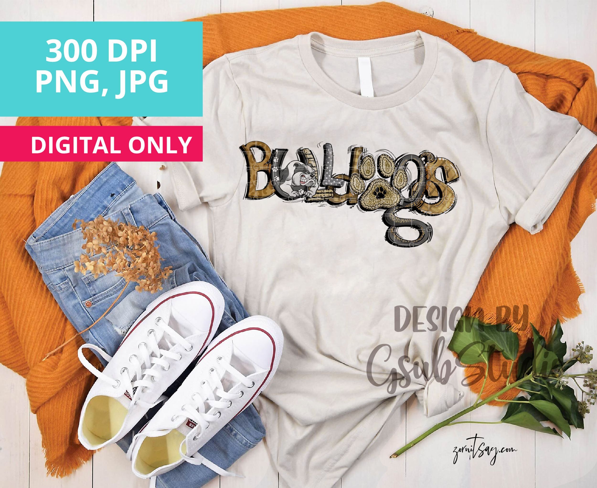 Black and Gold Bulldogs png Sublimation design