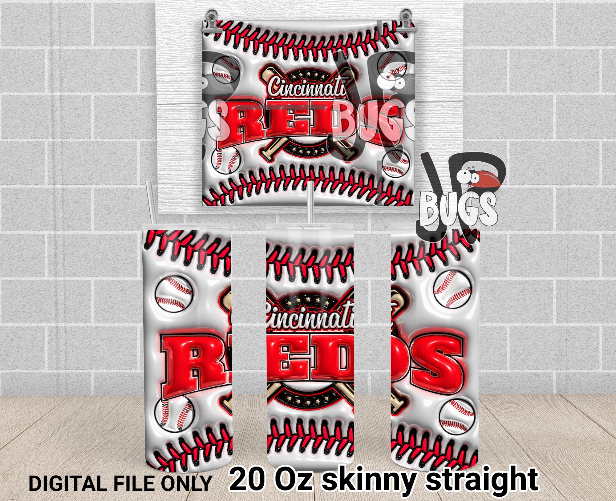 3D Inflated Cincinnati Reds Baseball Team 20oz Tumbler Wrap