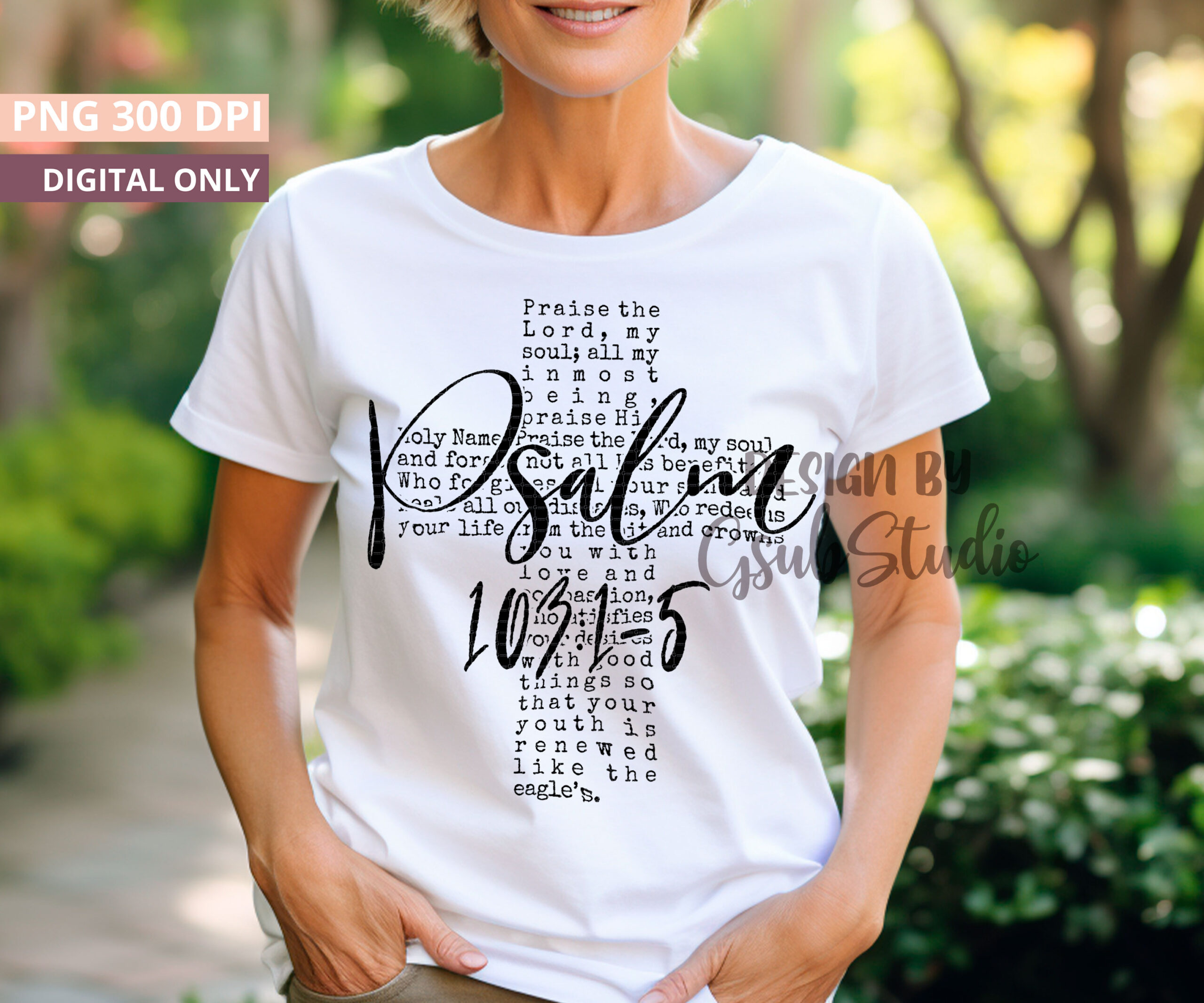 Psalm 103:1-5 PNG Christian Sublimation Design